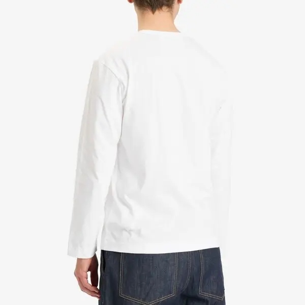 Play Comme Des Garcon Long Sleeve Basic Logo T-shirt - White/red