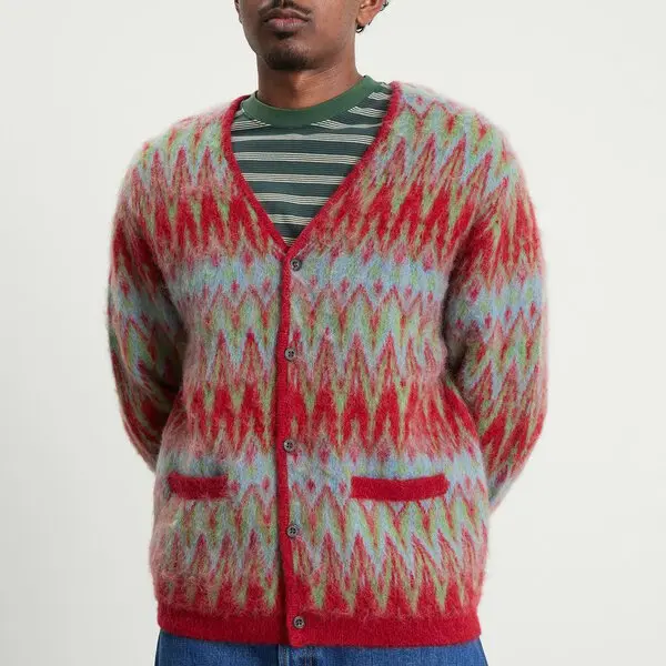 BEAMS Jacquard Chevron Cardigan