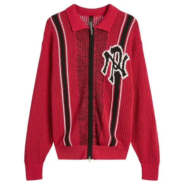 NO PROBLEMO Nyp Sports Crochet Zip Cardigan - Red