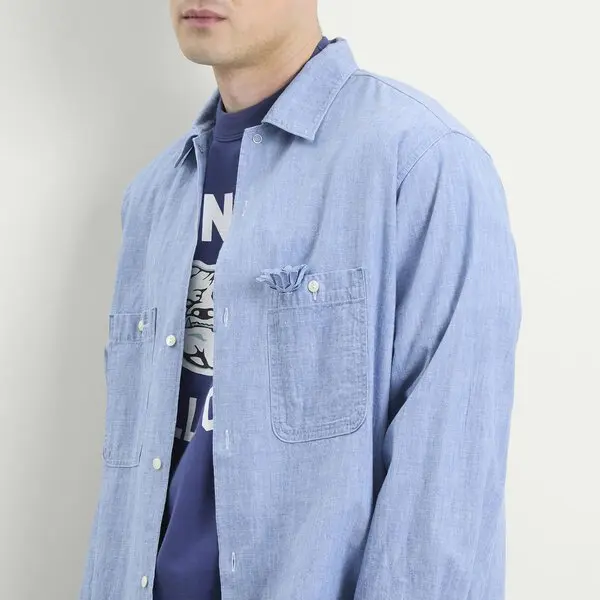 UNLIKELY DRY GOODS Open Collar Chambray Shirt
