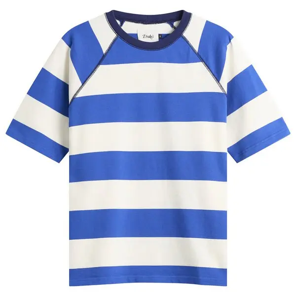 DRAKE'S Block Stripe Raglan T-shirt - White/blue
