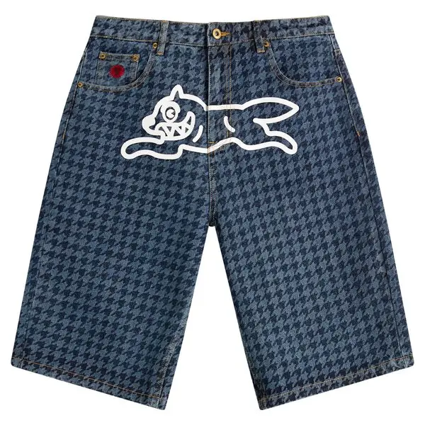 ICECREAM Houndstooth Running Dog Jorts - Indigo