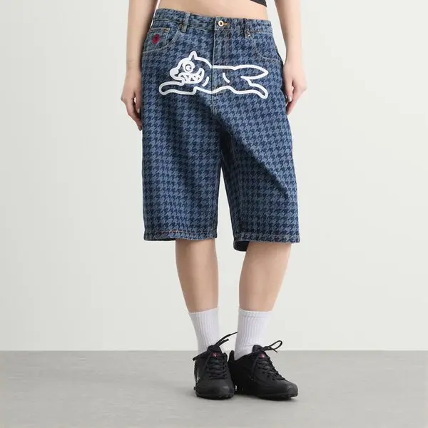 ICECREAM Houndstooth Running Dog Jorts - Indigo