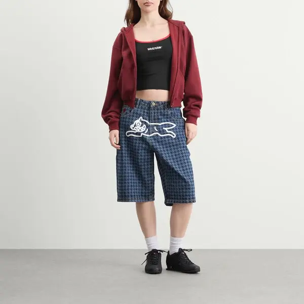 ICECREAM Houndstooth Running Dog Jorts - Indigo