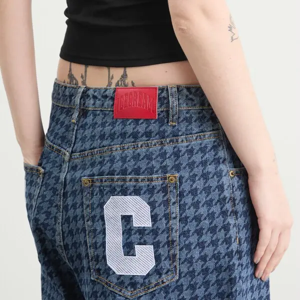 ICECREAM Houndstooth Running Dog Jorts - Indigo