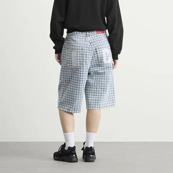 ICECREAM Houndstooth Running Dog Jorts - Light Blue