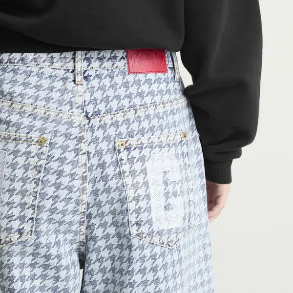 ICECREAM Houndstooth Running Dog Jorts - Light Blue