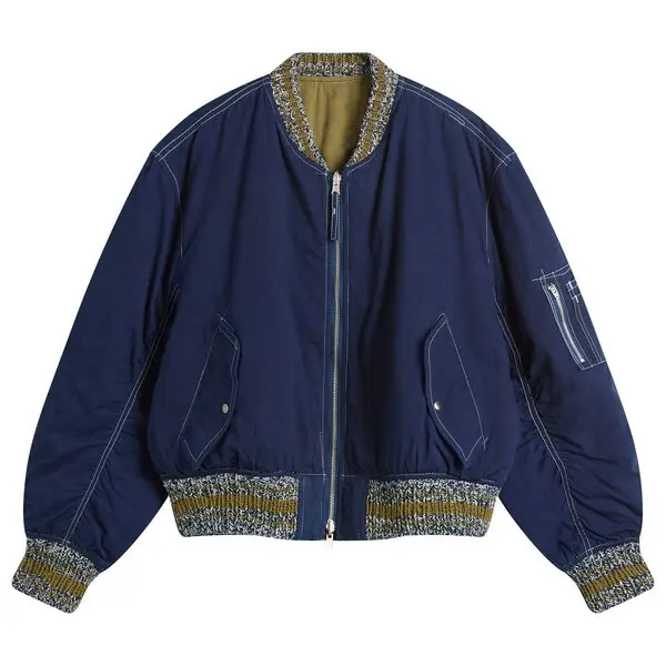 STORY MFG. Seed Printed Wonky-wear Bomber - Indigo