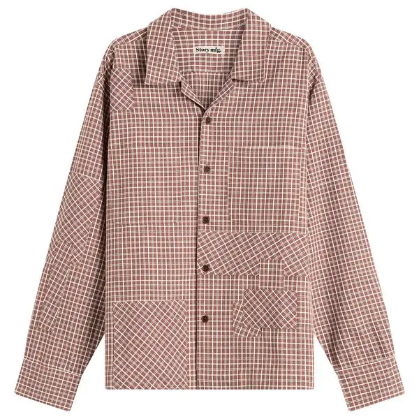 STORY MFG. Patchwork Check Long Sleeve Shirt - Brown