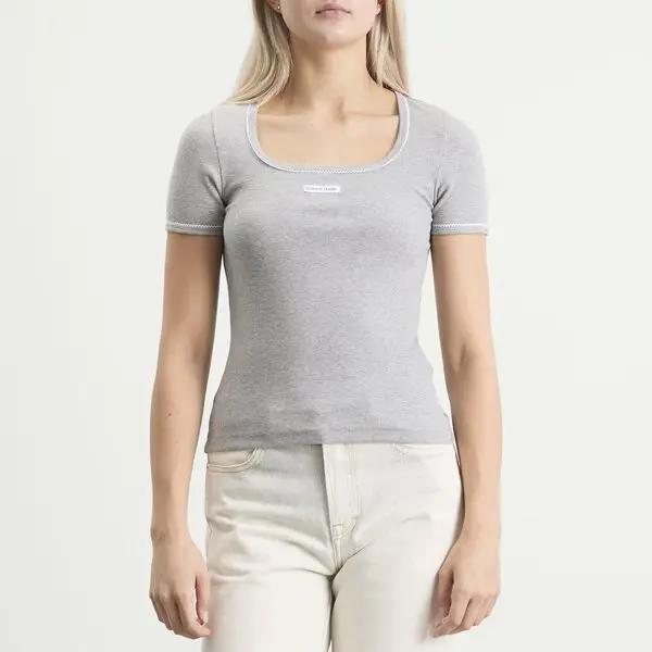 MARINE SERRE Ribbed Square Neck T-shirt - Grey