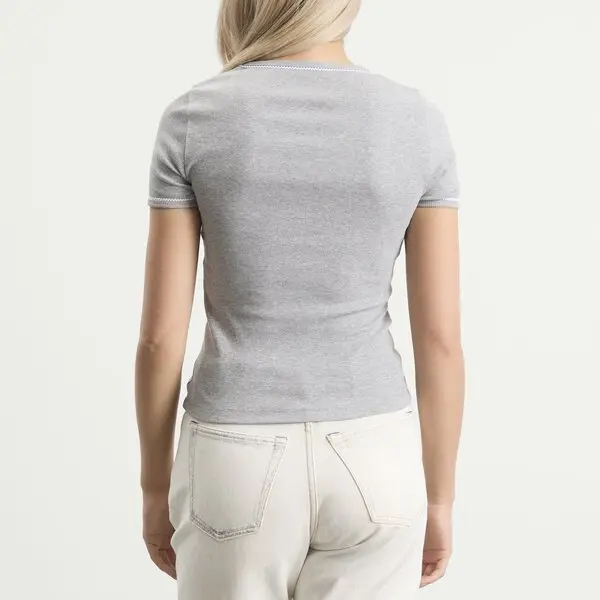MARINE SERRE Ribbed Square Neck T-shirt - Grey
