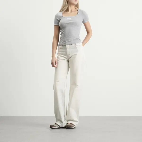 MARINE SERRE Ribbed Square Neck T-shirt - Grey