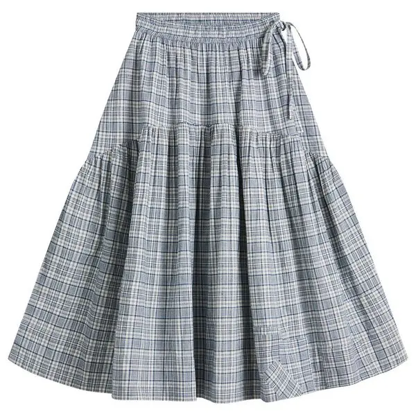 STORY MFG. Hand Orbit Skirt - Indigo Check