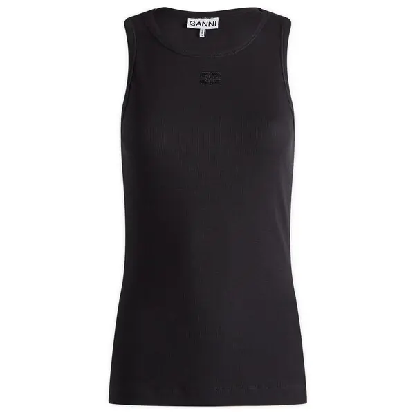 GANNI Soft Cotton Rib Tank Top - Black
