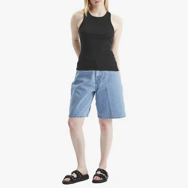 GANNI Soft Cotton Rib Tank Top - Black