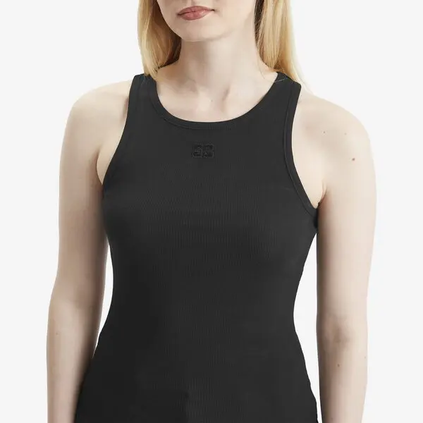 GANNI Soft Cotton Rib Tank Top - Black