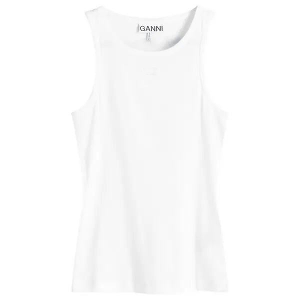 GANNI Soft Cotton Rib Tank Top - Bright White