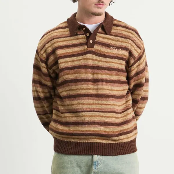 BUTTER GOODS Ombre Stripe Knit Polo Sweater