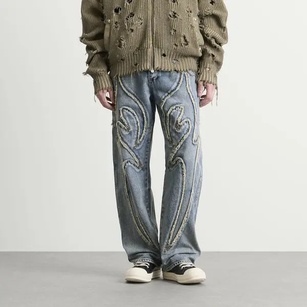 THUG CLUB Tribal Detailed Denim Jeans - Blue