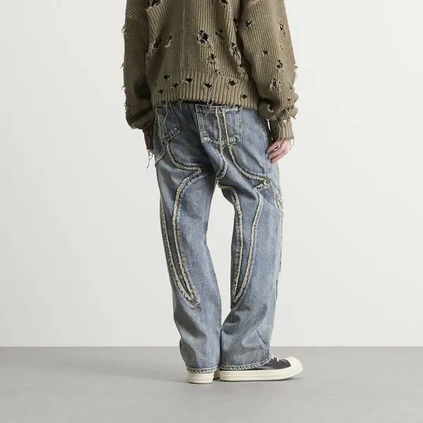 THUG CLUB Tribal Detailed Denim Jeans - Blue