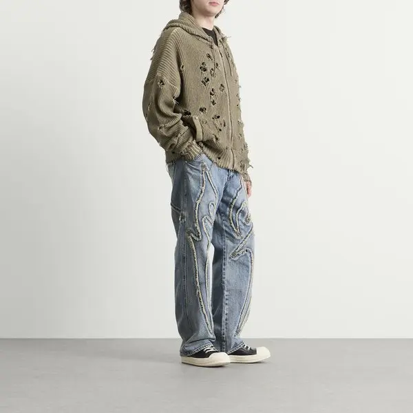 THUG CLUB Tribal Detailed Denim Jeans - Blue