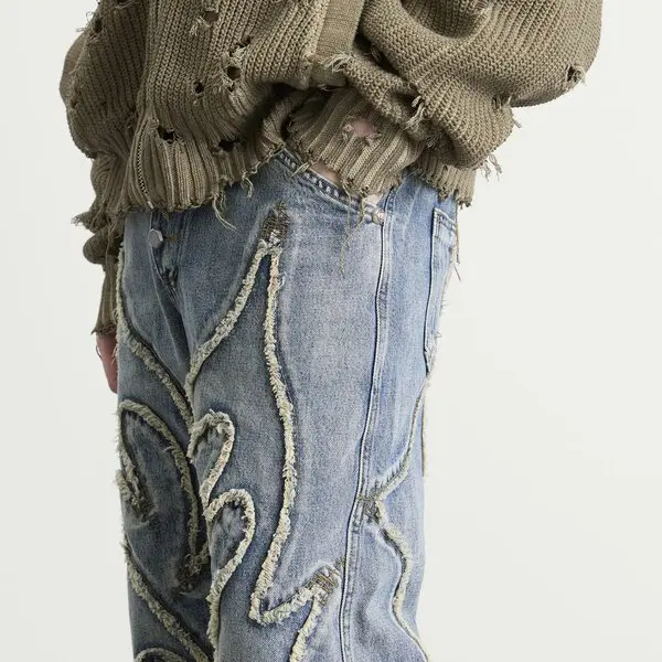 THUG CLUB Tribal Detailed Denim Jeans - Blue