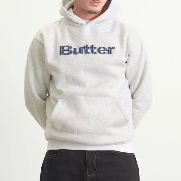 BUTTER GOODS Plaid Logo Applique Hoodie - Ash