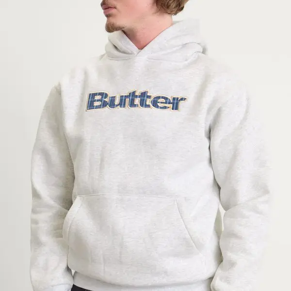 BUTTER GOODS Plaid Logo Applique Hoodie - Ash