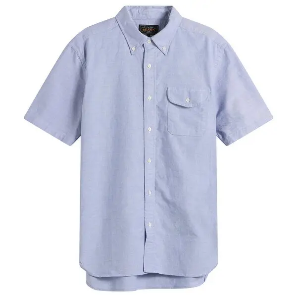 BEAMS Button Down Short Sleeve Oxford Shirt - Sax