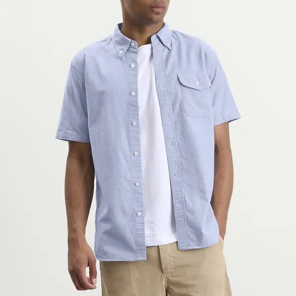 BEAMS Button Down Short Sleeve Oxford Shirt - Sax