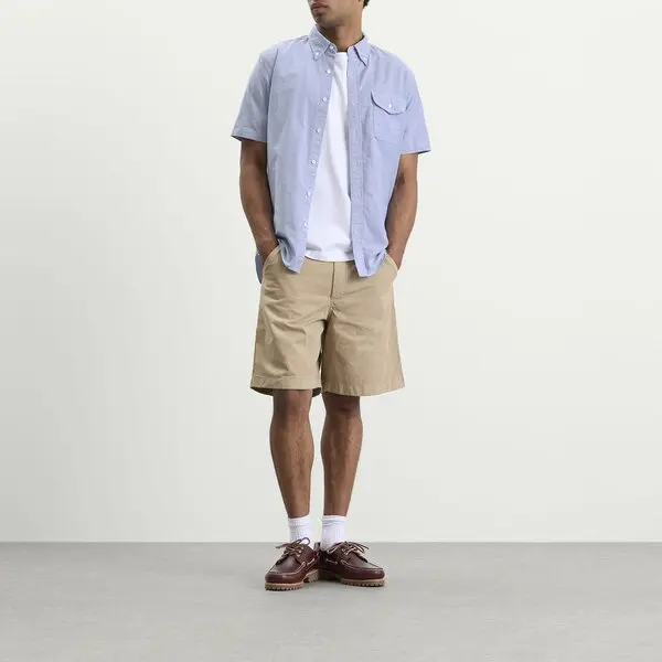 BEAMS Button Down Short Sleeve Oxford Shirt - Sax
