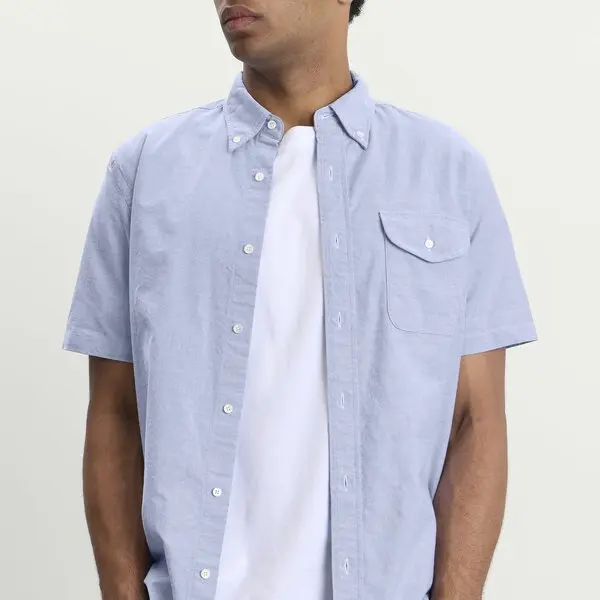BEAMS Button Down Short Sleeve Oxford Shirt - Sax