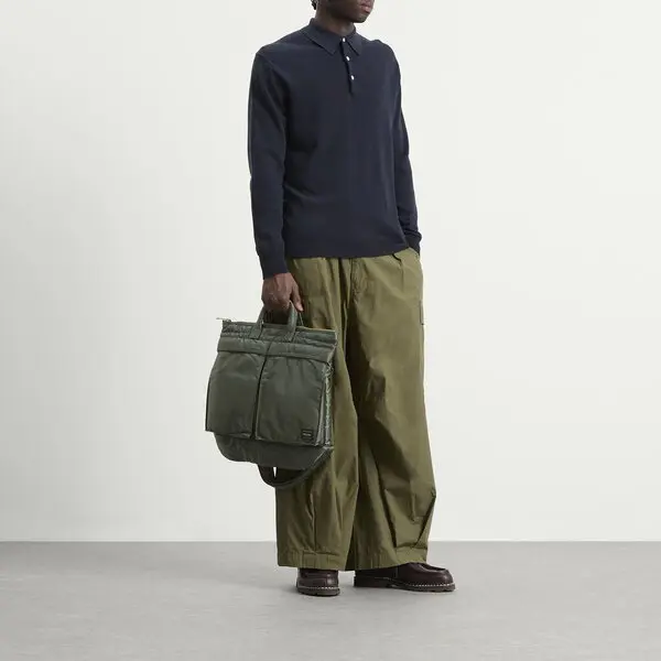 BEAMS 12g Knit Long Sleeve Polo - Navy