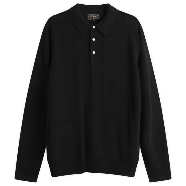 BEAMS 12g Knit Long Sleeve Polo - Black