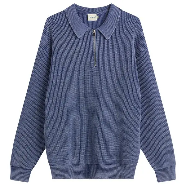 BOUND Acid Wash Half Zip Pullover - Navy