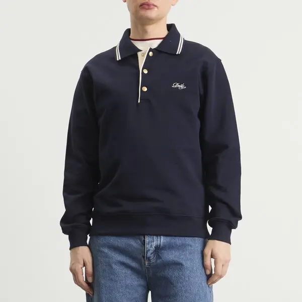 Drole De Monsieur Logo Long Sleeve Polo - Navy