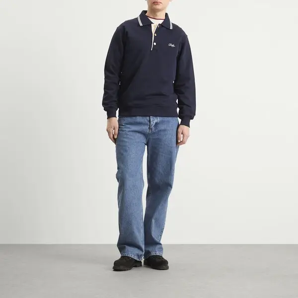 Drole De Monsieur Logo Long Sleeve Polo - Navy