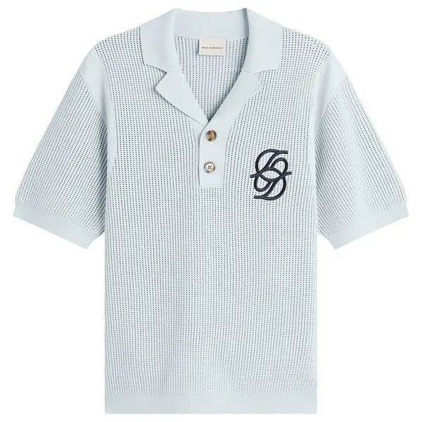 Drole De Monsieur Monogramme Open Weave Polo - Light Blue