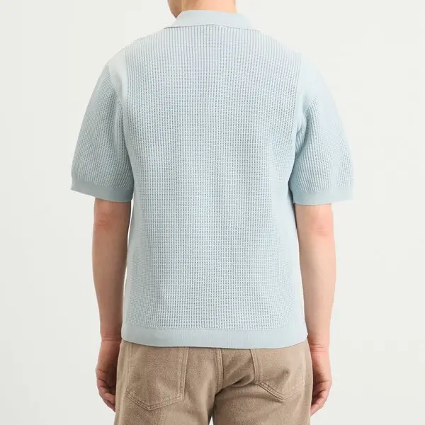 Drole De Monsieur Monogramme Open Weave Polo - Light Blue