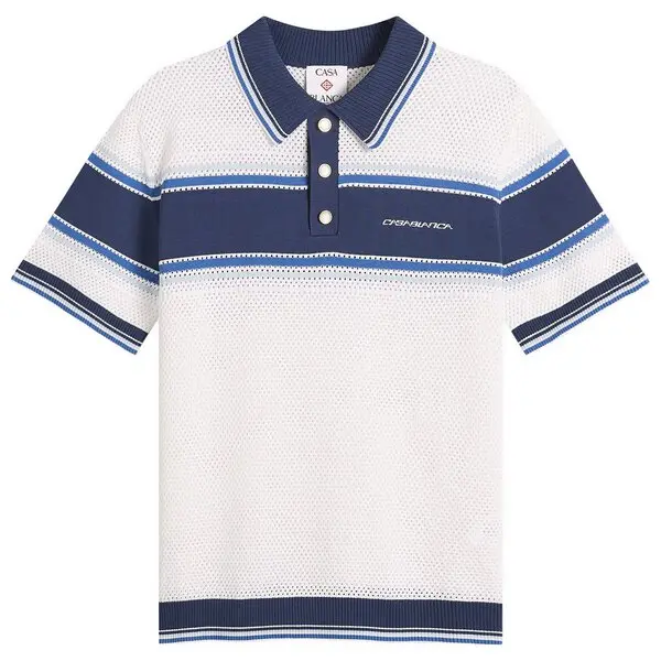 Casablanca Mesh Stripe Polo - Blue