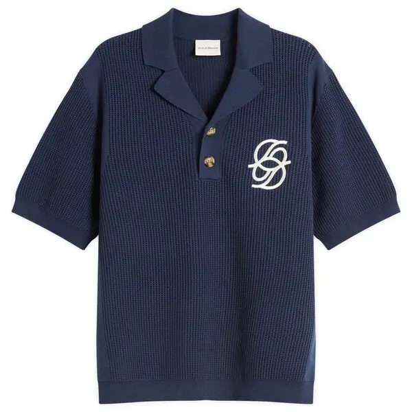 Drole De Monsieur Monogramme Open Weave Polo - Navy