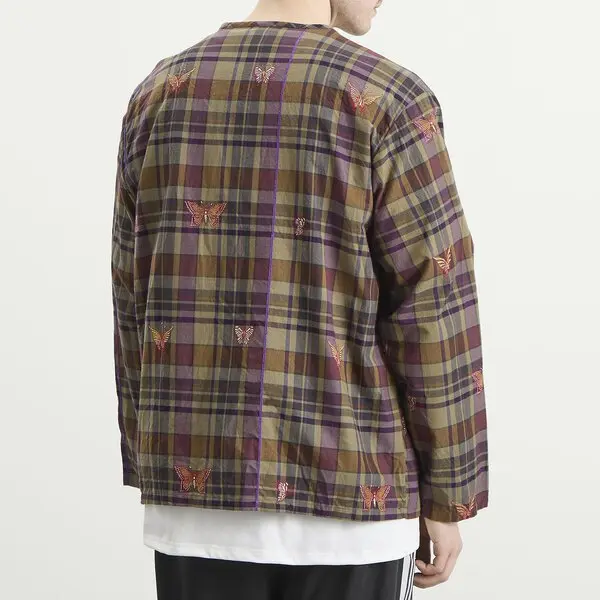 Needles Embroidered Madras Plaid Cardigan