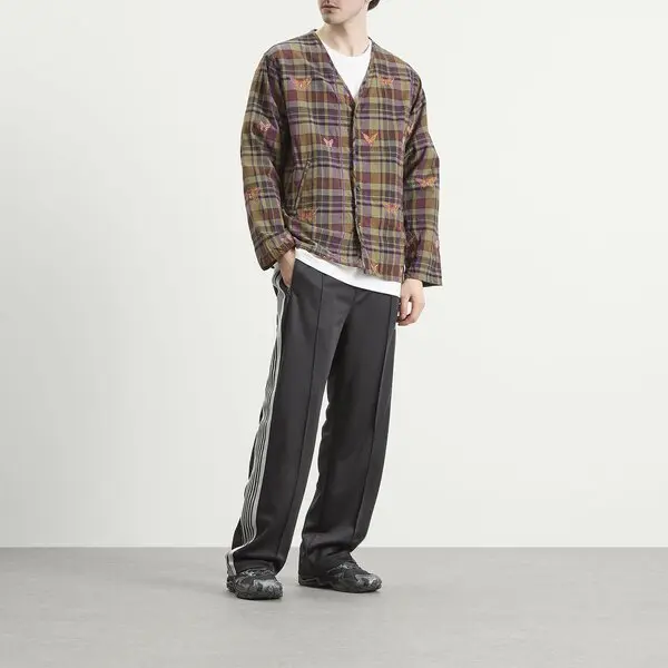 Needles Embroidered Madras Plaid Cardigan