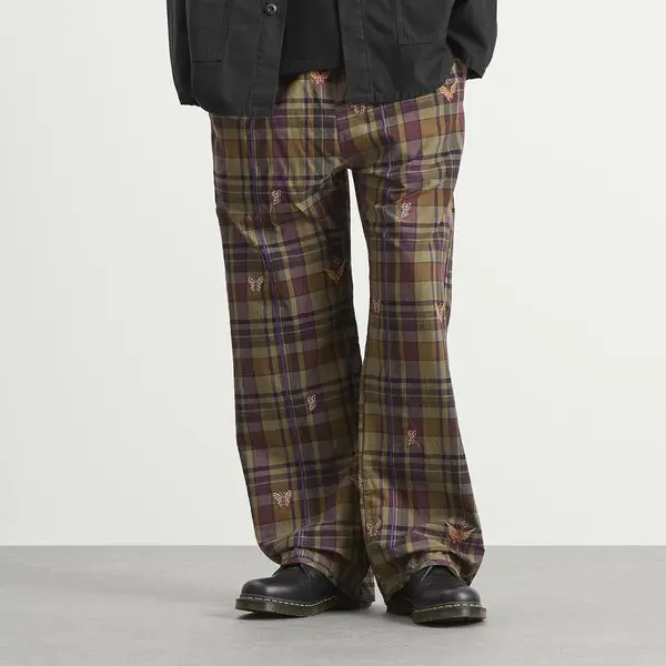 Needles Embroidered Madras Plaid Easy Pants