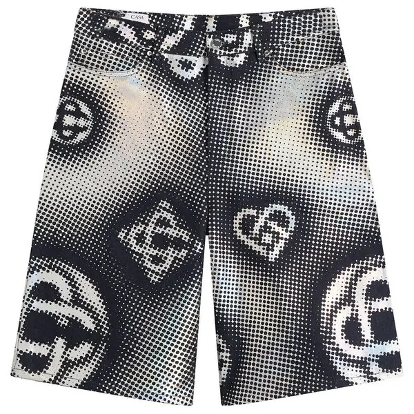 Casablanca Pearlescent Monogram Denim Shorts - Blue