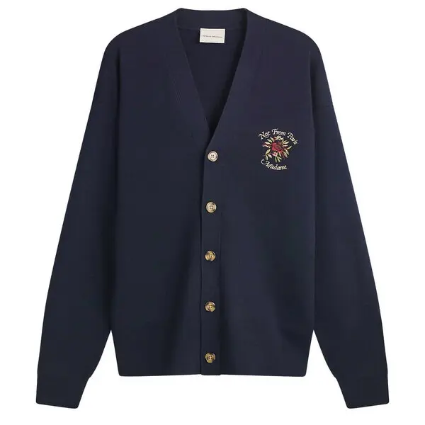 Drole De Monsieur Rose Slogan Cardigan - Navy