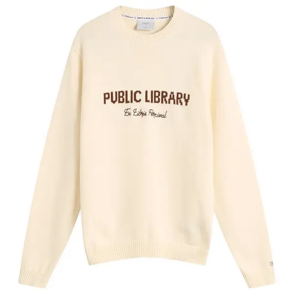 PERCIVAL Public Library Knitted Crew Jumper - Ecru