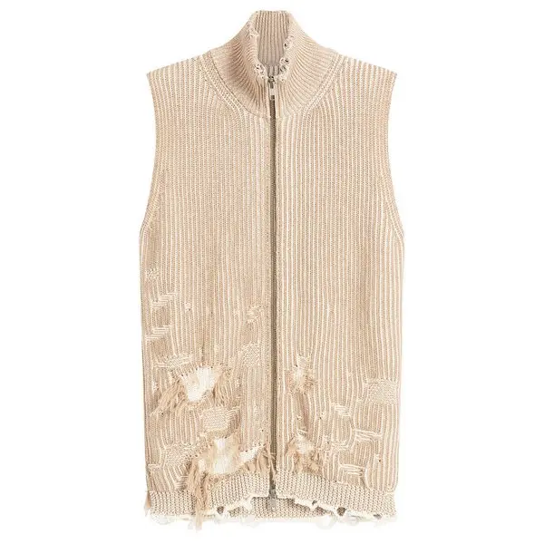MAISON MARGIELA Knitted Gilet - Camel/chalk