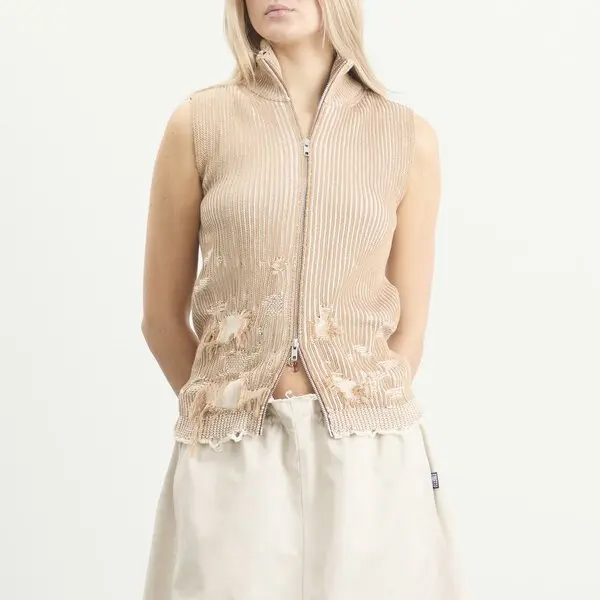 MAISON MARGIELA Knitted Gilet - Camel/chalk