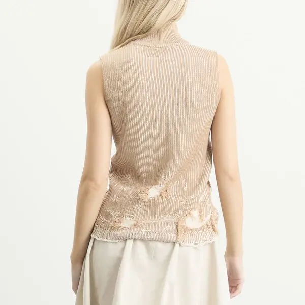 MAISON MARGIELA Knitted Gilet - Camel/chalk